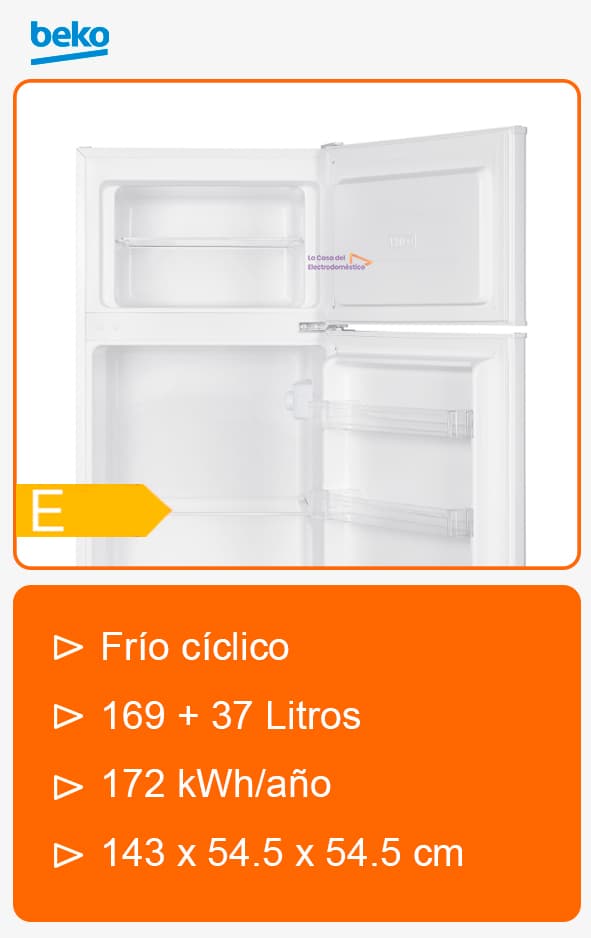 Beko RDSO206K40WN - Frigorífico de 2 puertas 143 x 54.5 x 54.5 cm ...